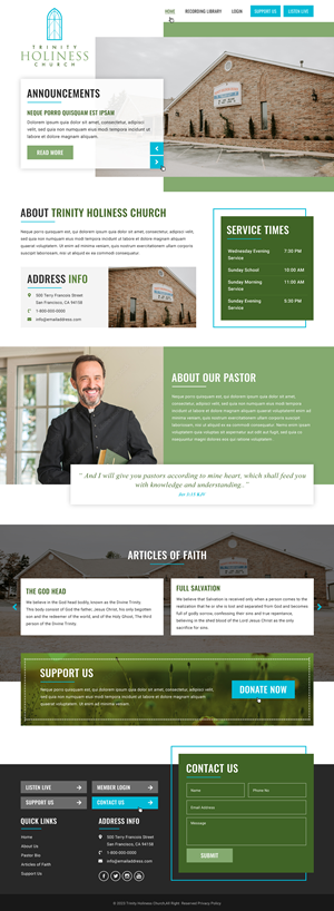 Church Website with Home Page and Member Sermon Library | 151 Web ...