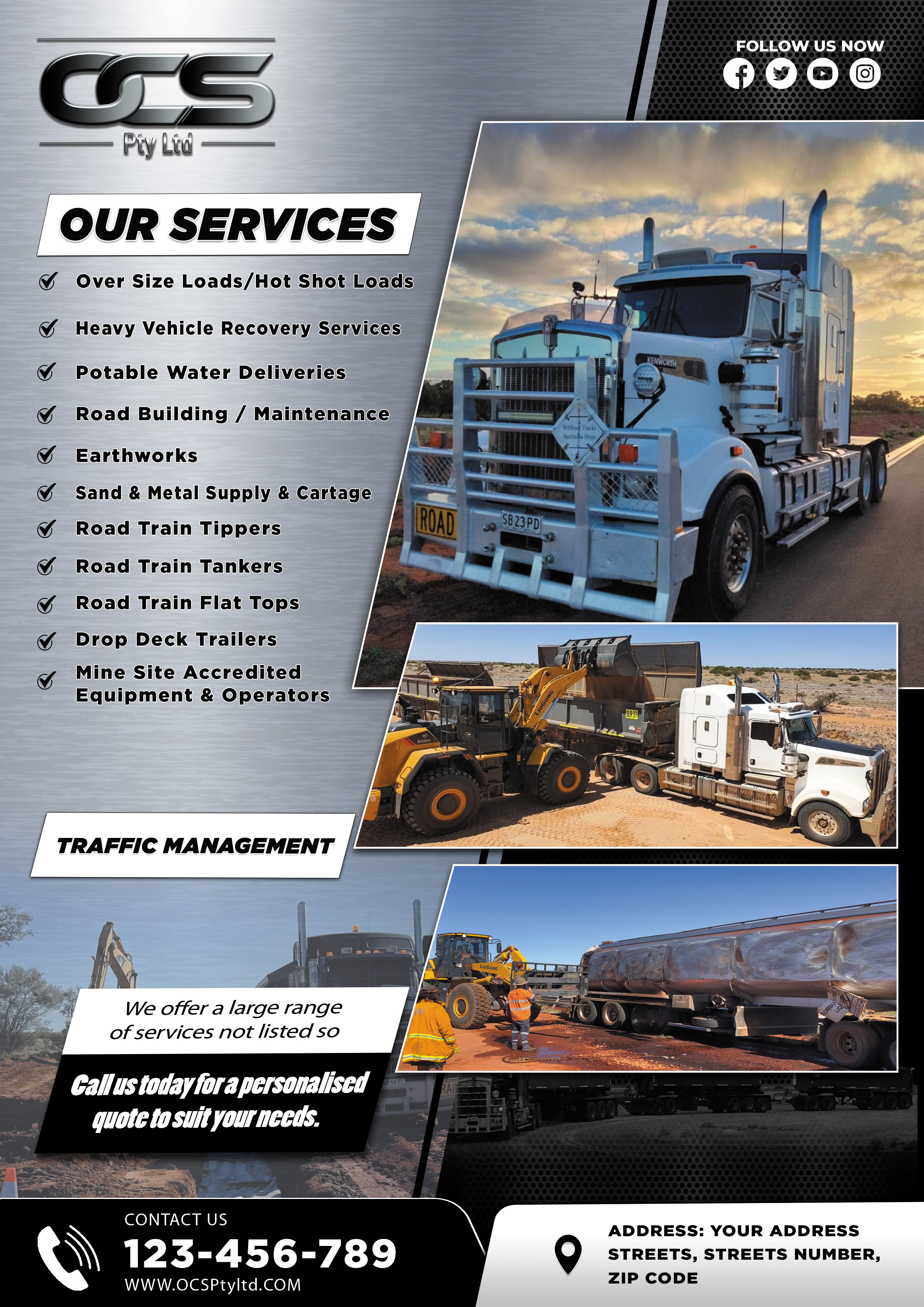 Bold, Modern, transport and earthmoving Flyer Design for a Company by ...