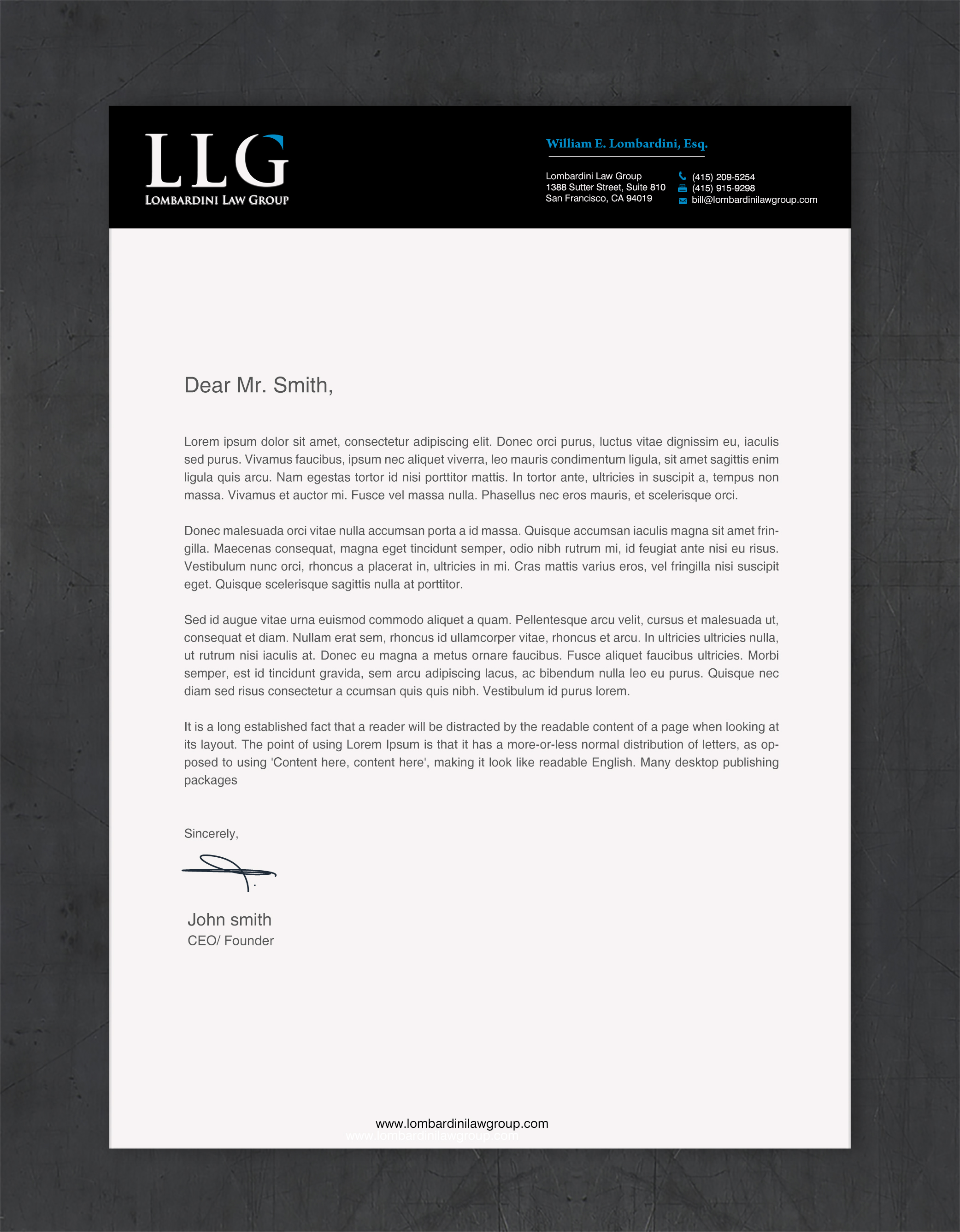 Letterhead Design for Lombardini Law Group by chandrayaan.creative ...