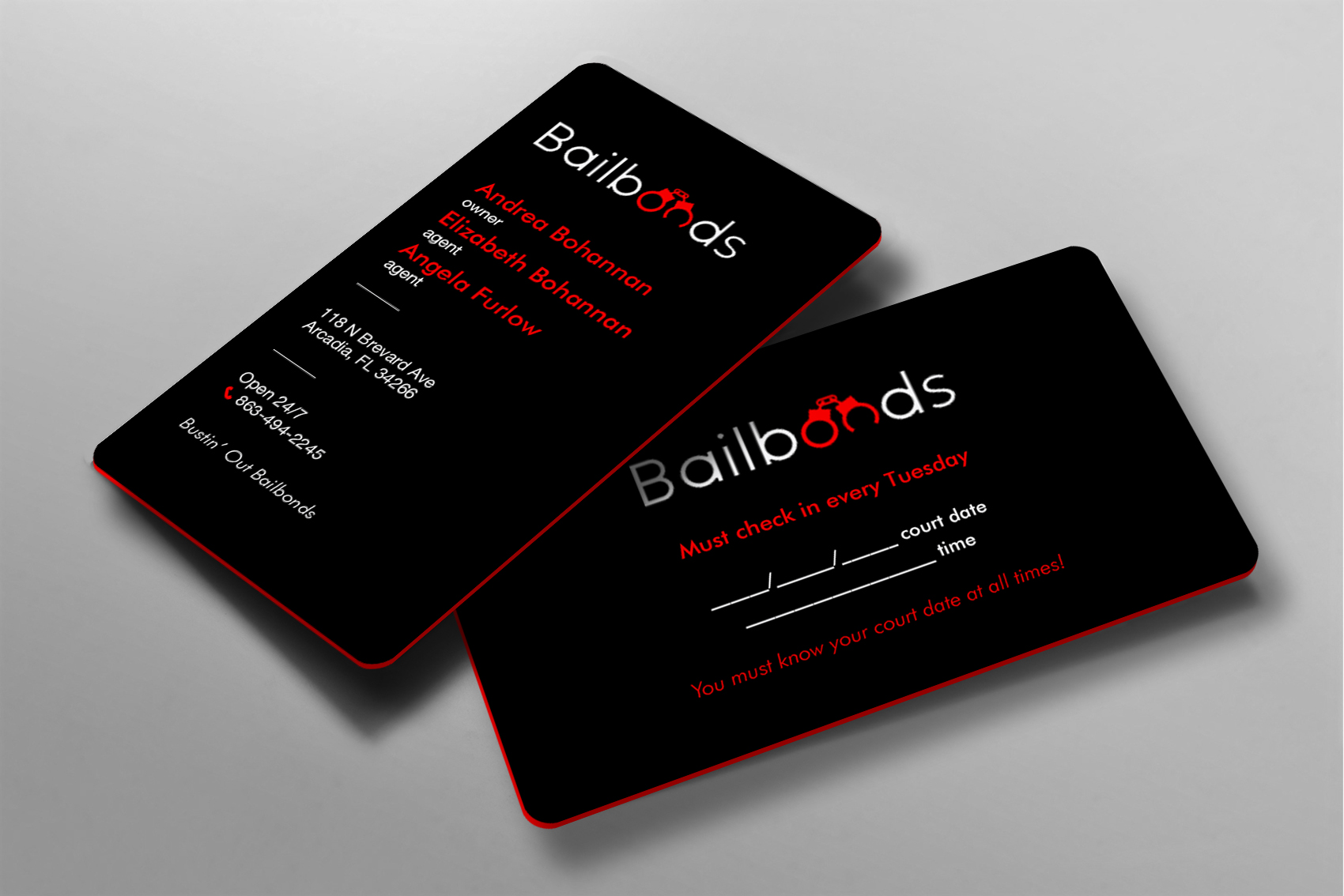 Bold, Playful, Bail bonds Business Card Design for Bustin’ Out ...