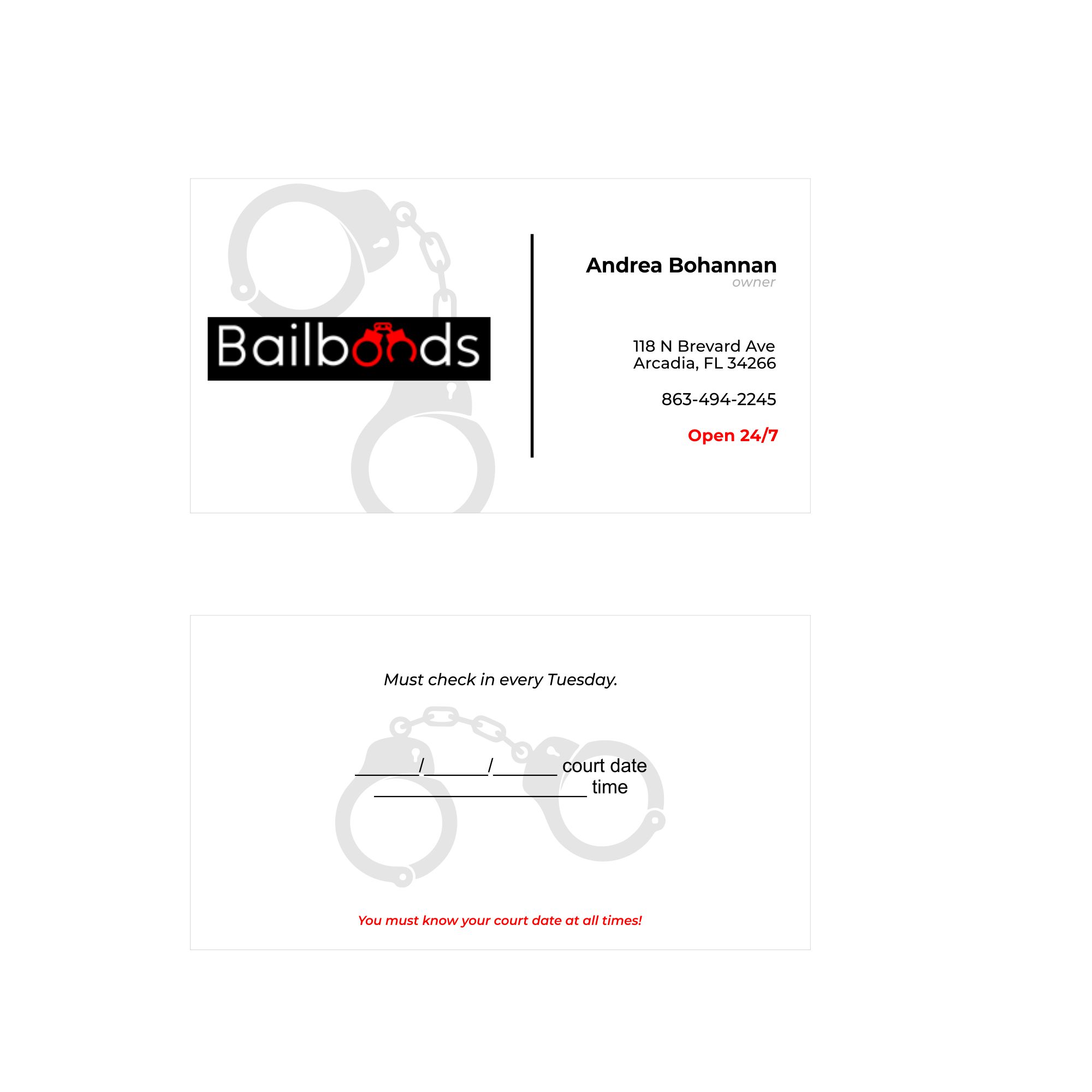 Bold, Playful, Bail bonds Business Card Design for Bustin’ Out ...