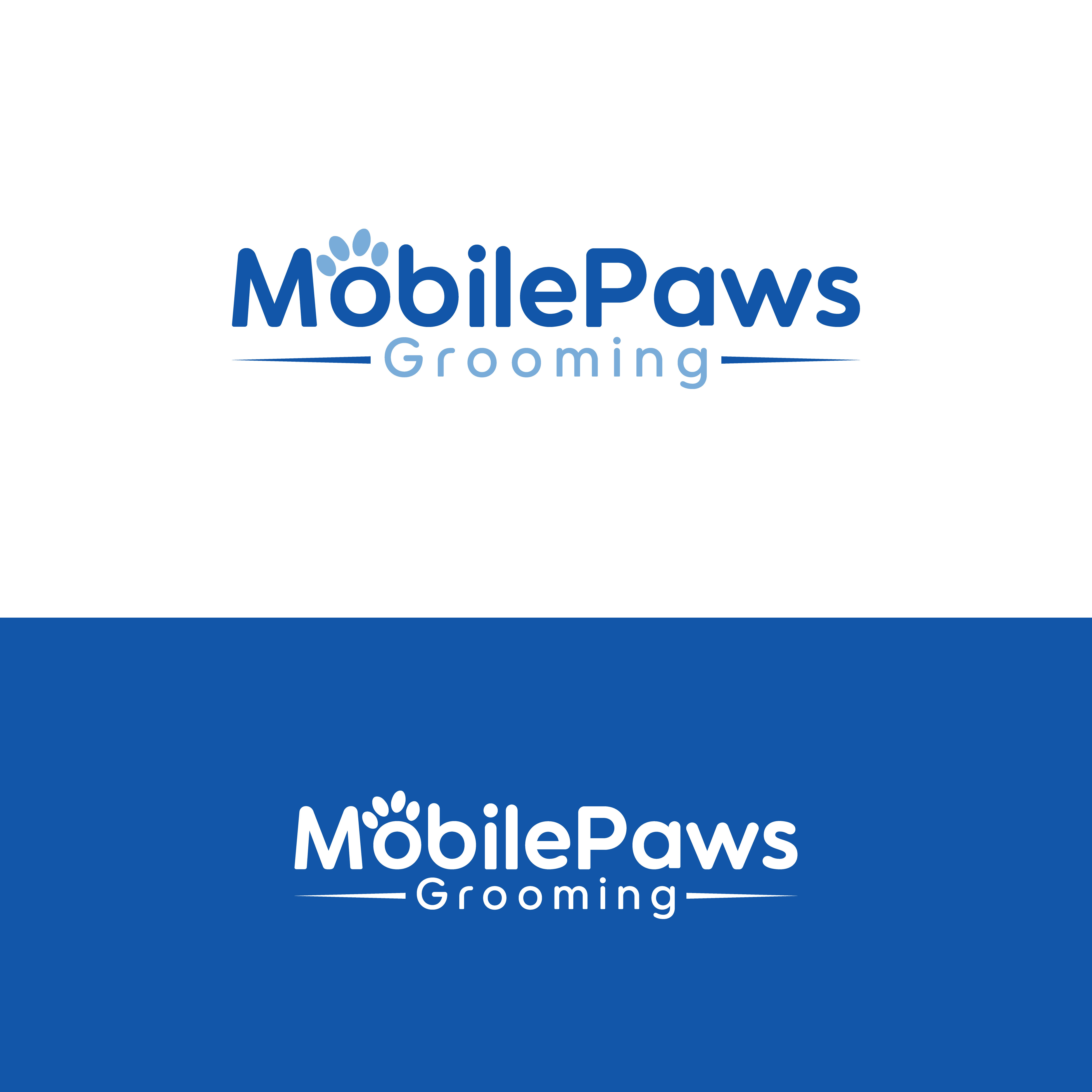 Modern, Playful, Dog Grooming Logo Design for Top Text: "MobilePaws ...