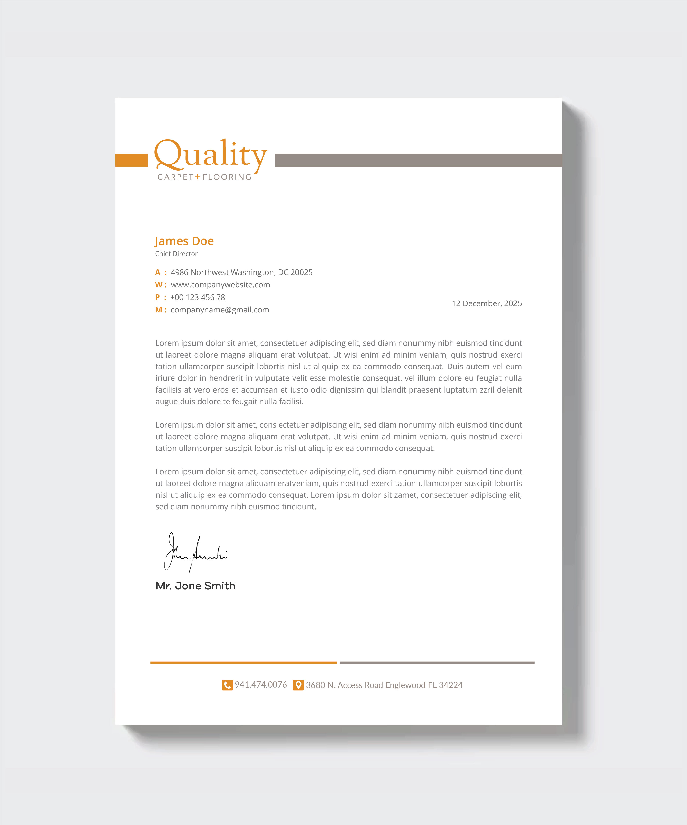 Letterhead Design for Quality Carpet + Flooring by artbitin | Design #34469556