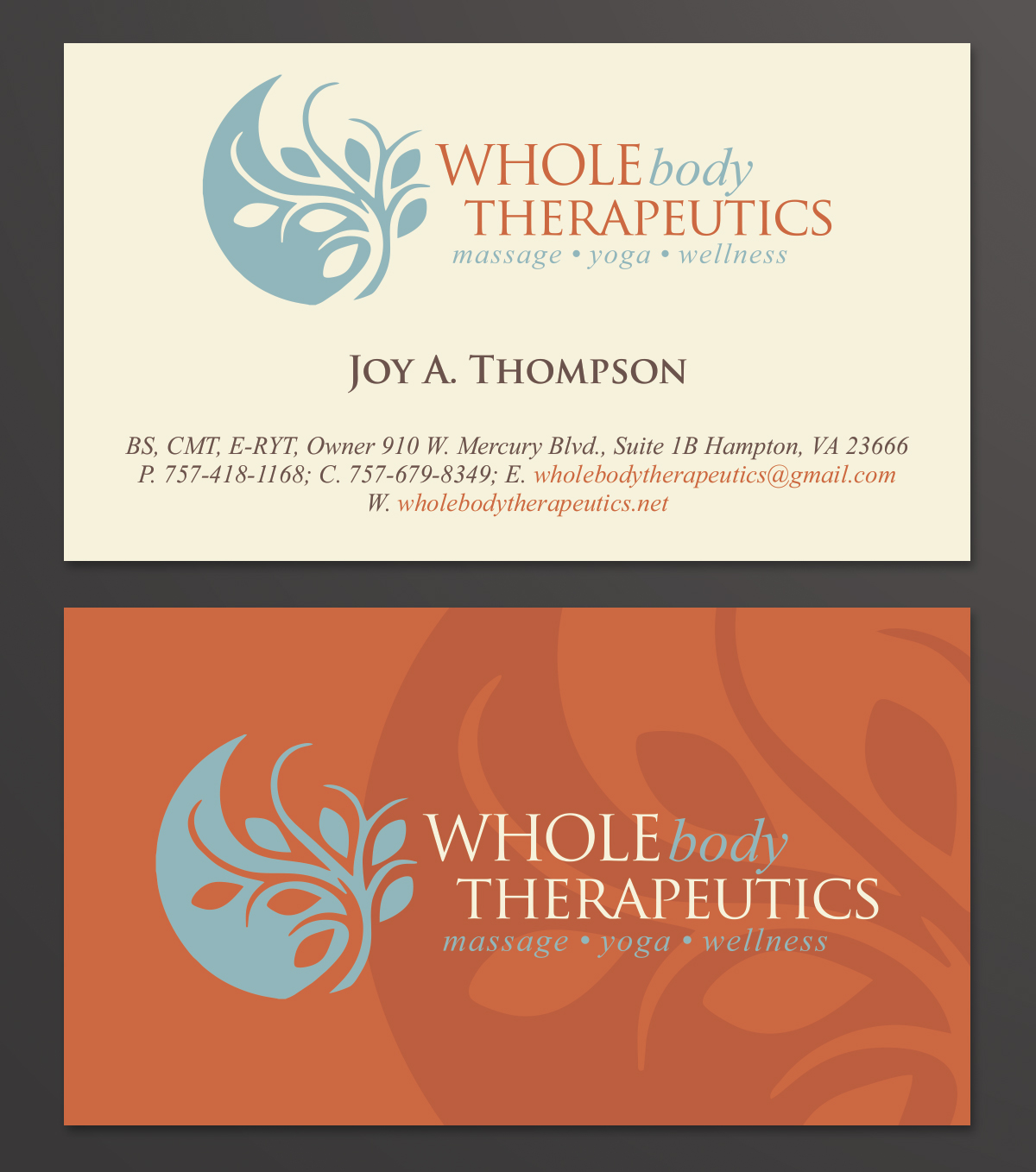 Massage Business Card Design for Whole Body Therapeutics LLC by autobot ...