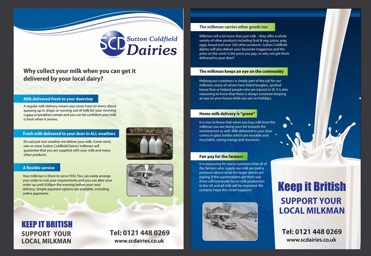 Serious, Traditional Flyer Design for Sutton Coldfield Dairies by Sbss ...