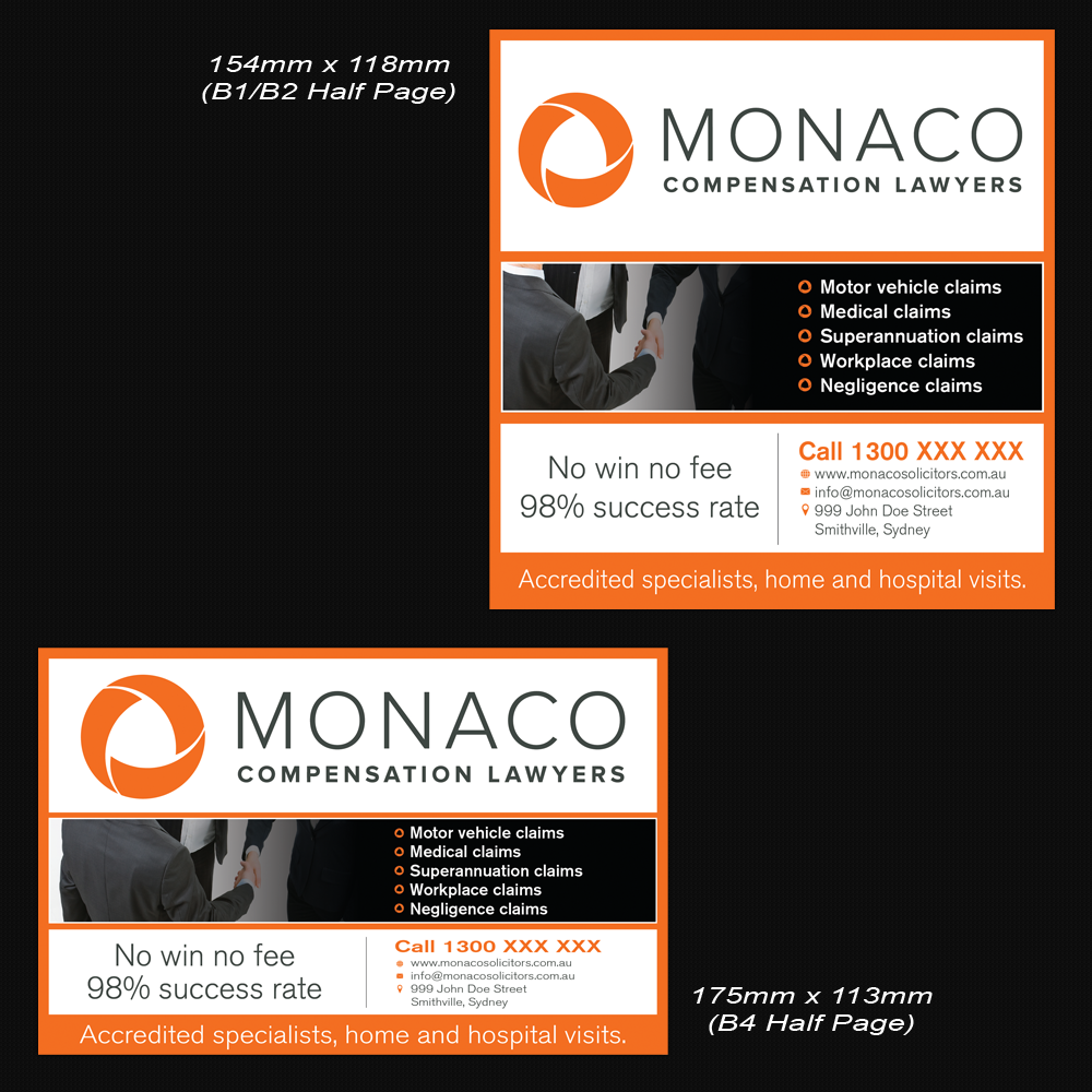 Serious, Modern, Law Firm Advertisement Design for Monaco Solicitors by ...