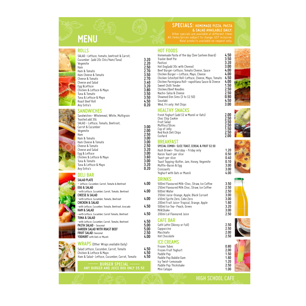 Elegant, Playful, School Menu Design for a Company by JACQUI | Design ...