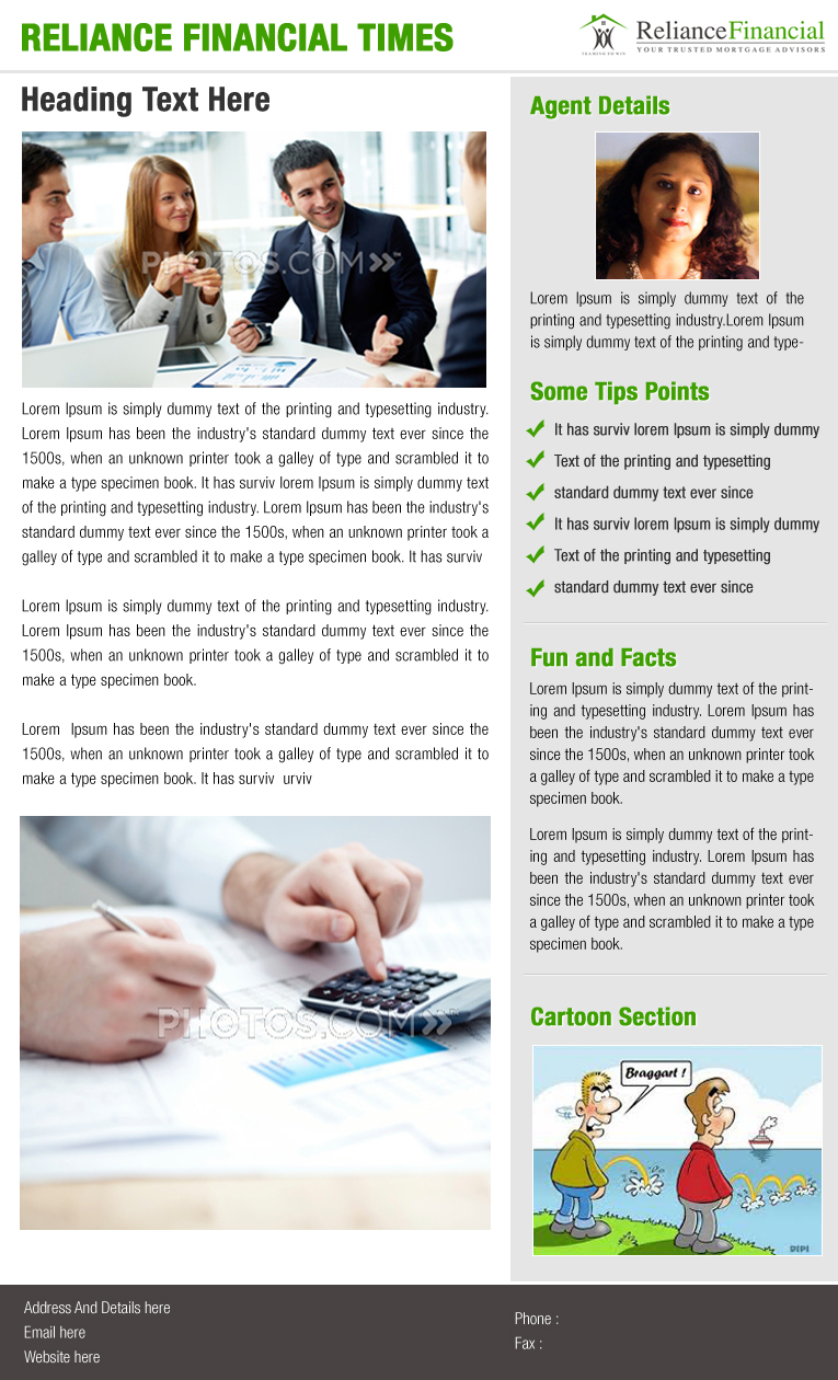 Bold, Professional, Financial Newsletter Design for Reliance Financial ...