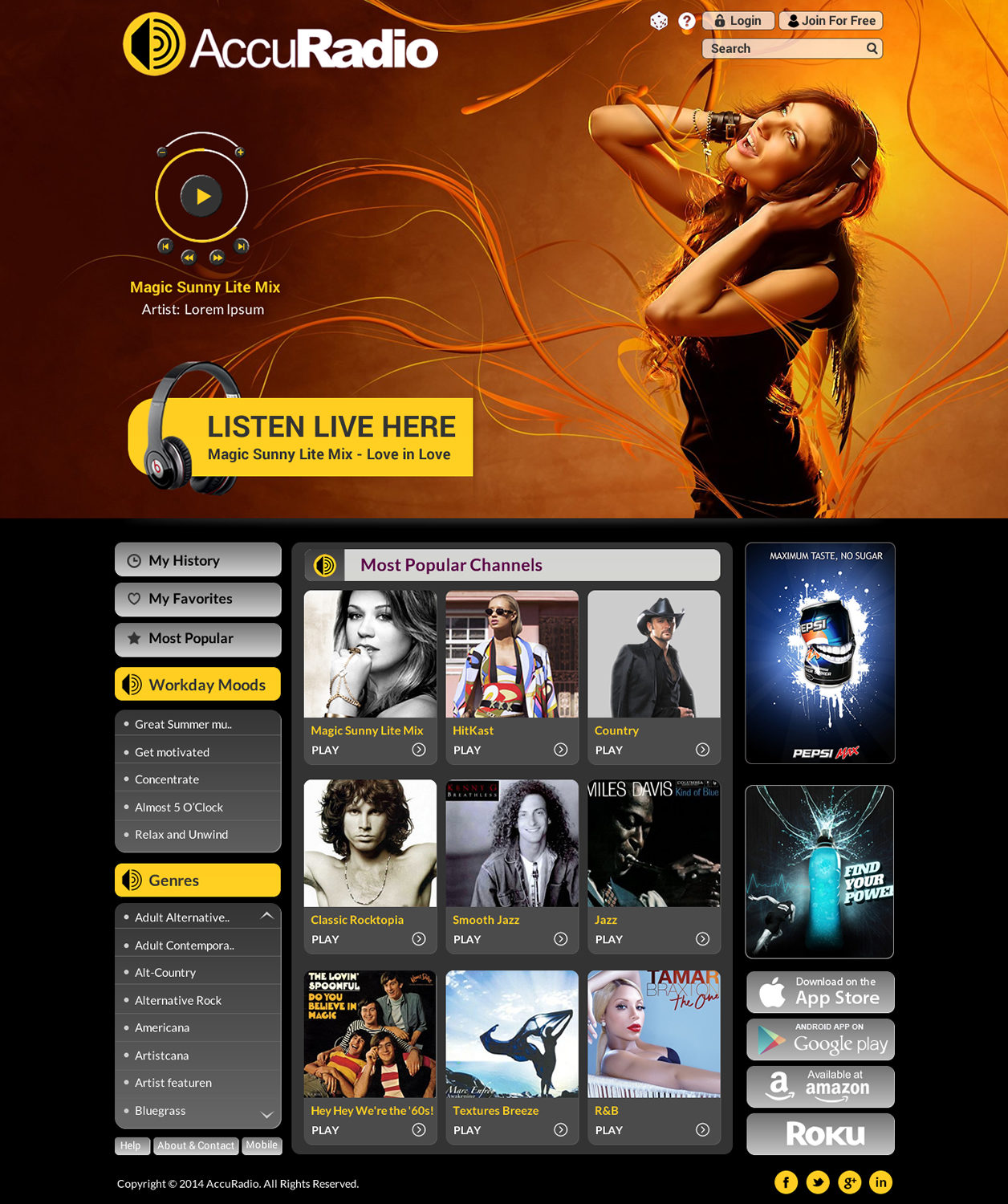 Playful, Modern, Radio Web Design for AccuRadio by Sbss | Design #4364562