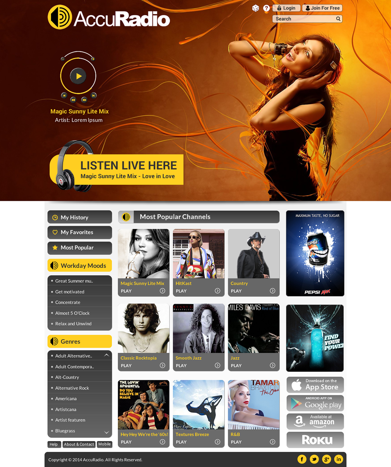 Playful, Modern, Radio Web Design for AccuRadio by Sbss | Design #4364564