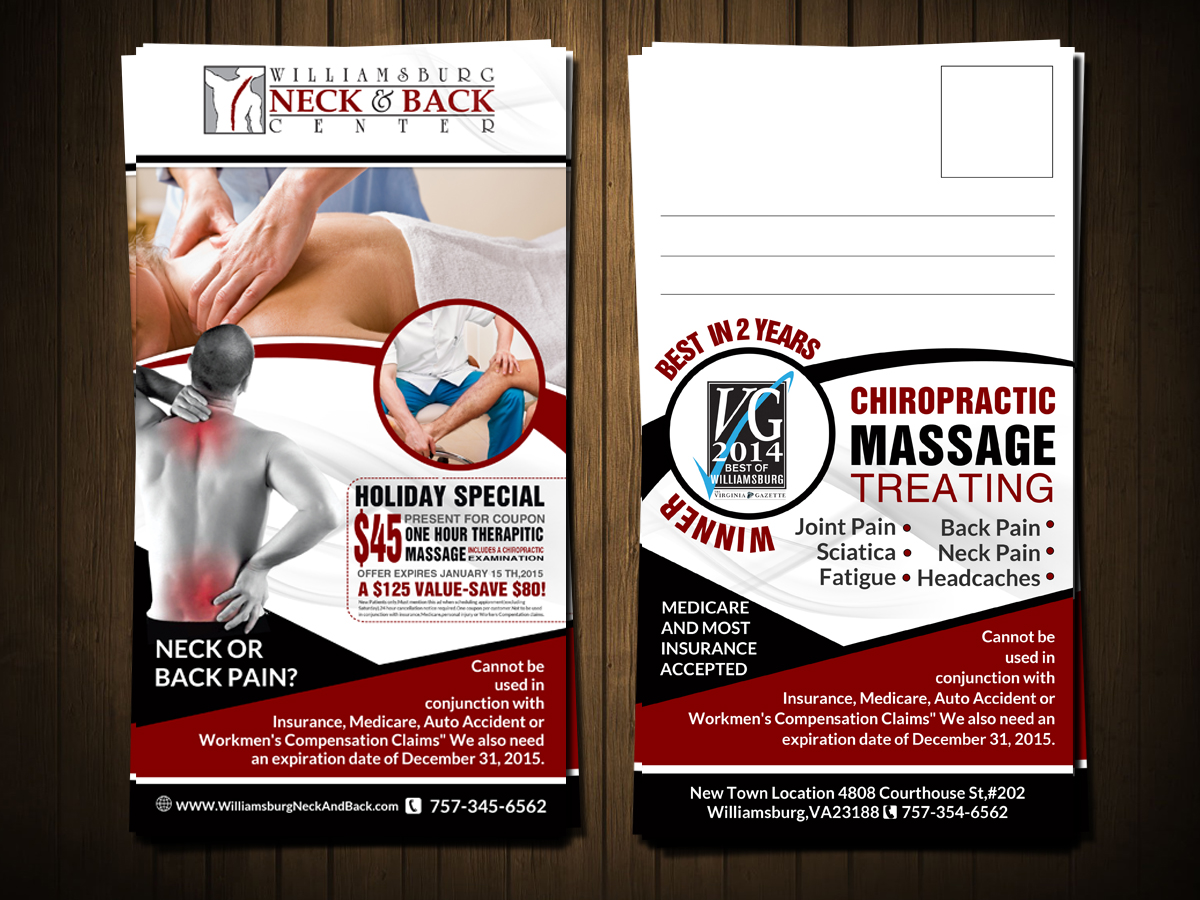 Massage Postcard Design for Williamsburg Neck and Back Center by ESolz ...